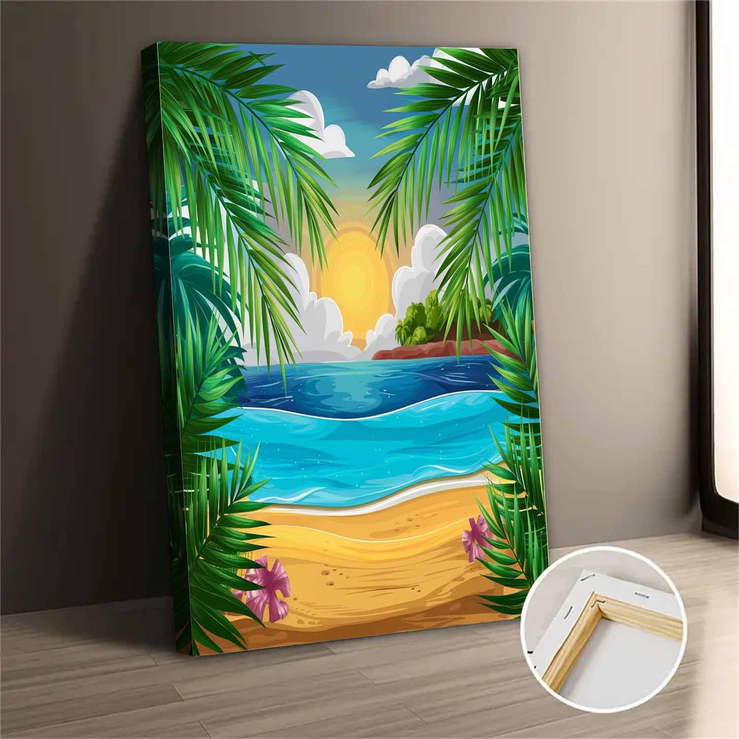 Beach Sunset Palm Trees Canvas Wall Art Print For Bedroom Living Room ...