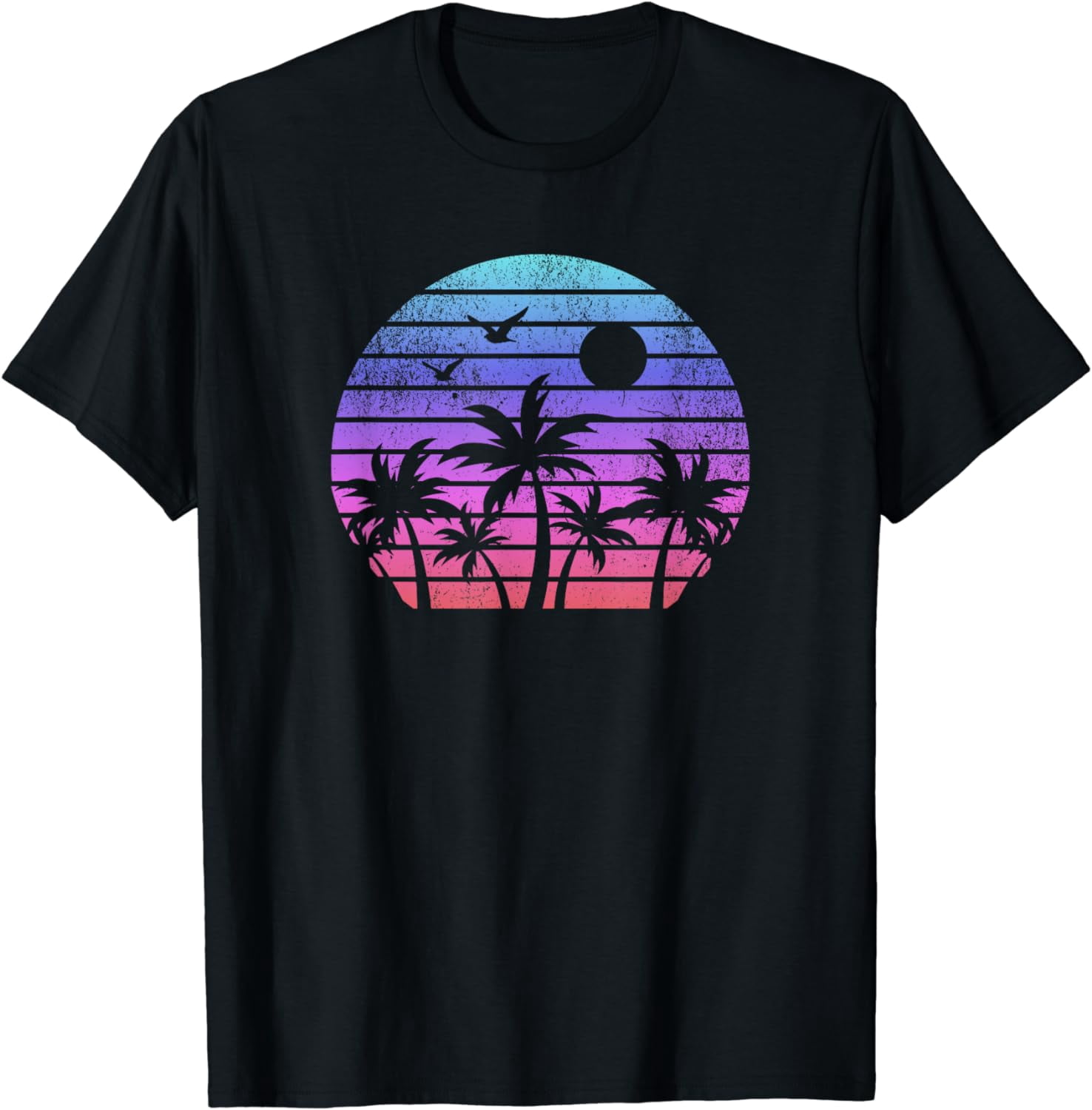 Beach Sunset Palm Trees Retro 80s Eighties Vintage Graphic T-Shirt ...