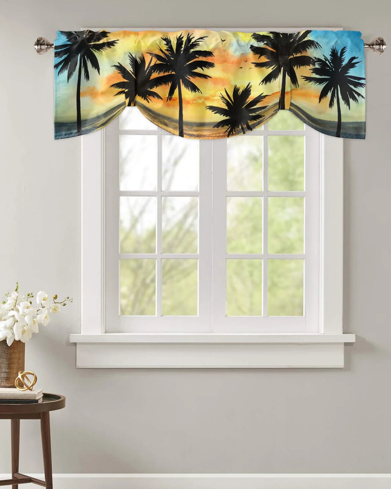 Beach Sunset Palm Trees Watercolor Window Curtain Kitchen Cabinet ...