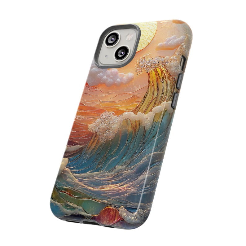 Beach Sunset Phone Case Faux Stained Glass Ocean View for iPhone 11–17 ...