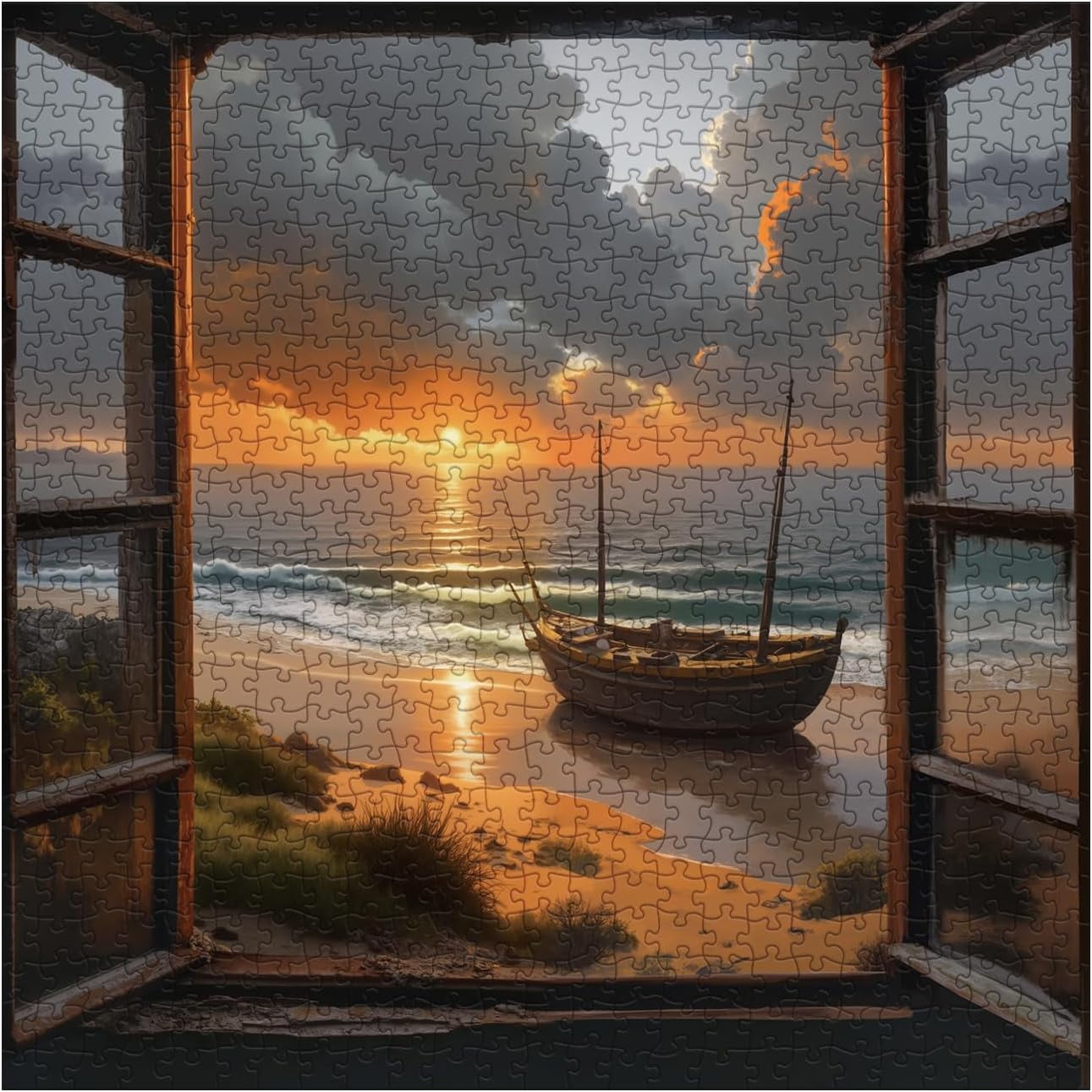 Beach Sunset Puzzles for Adults 500 Pieces, 3D Window Art Jigsaw ...