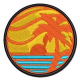 Beach Sunset Scene Tropical Ocean Applique Multi-Color Embroidered Iron ...