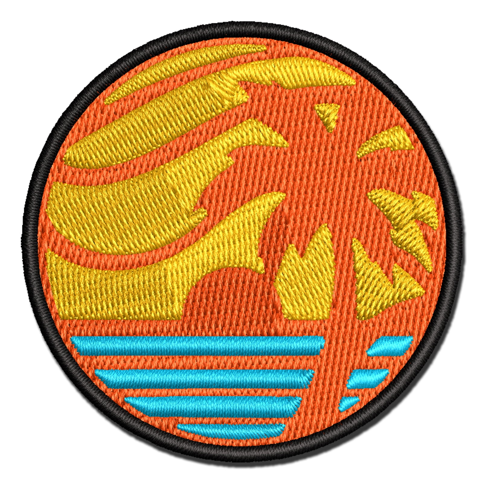 Beach Sunset Scene Tropical Ocean Applique Multi-Color Embroidered Iron ...