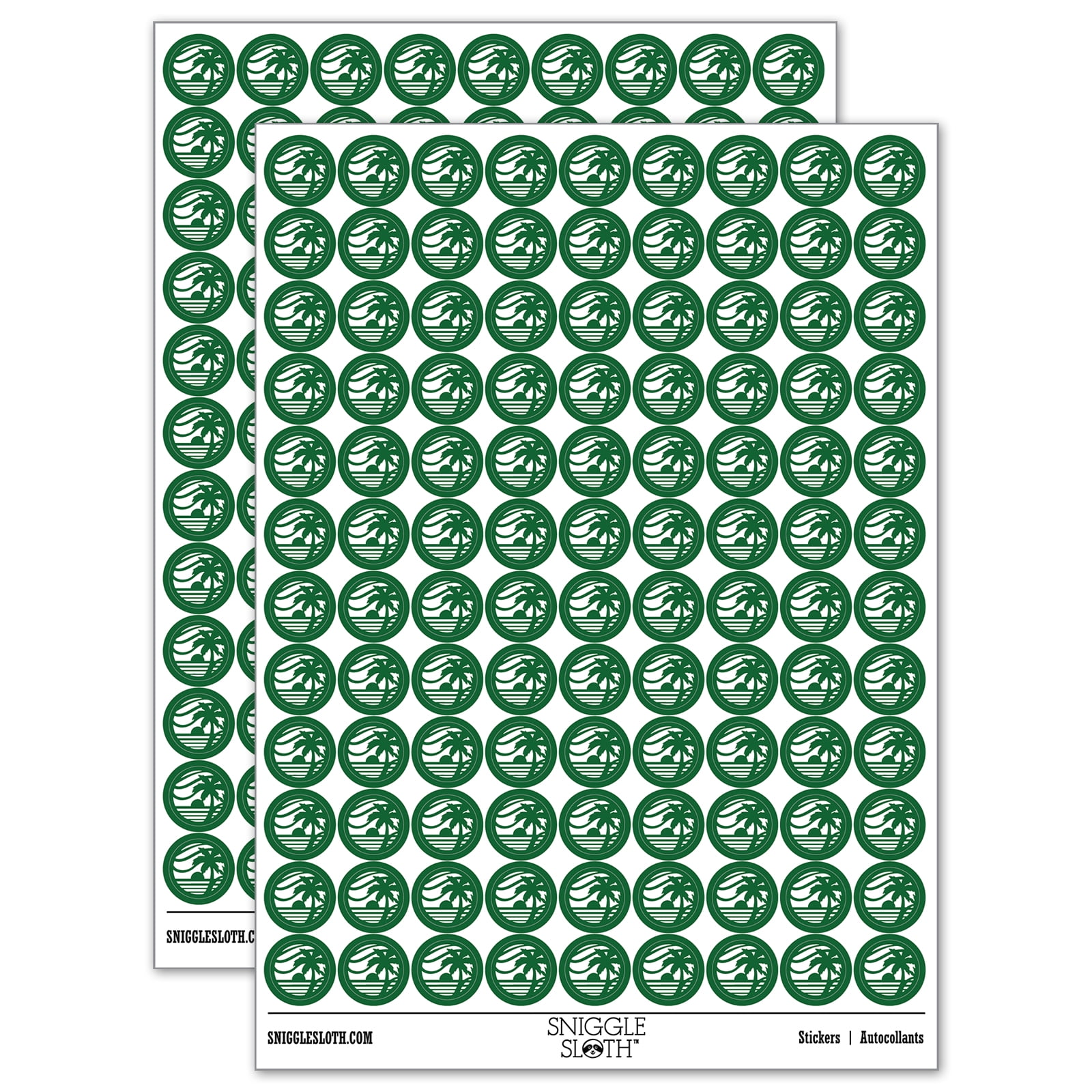 Beach Sunset Scene Tropical Ocean 200+ Round Stickers - Dark Green ...