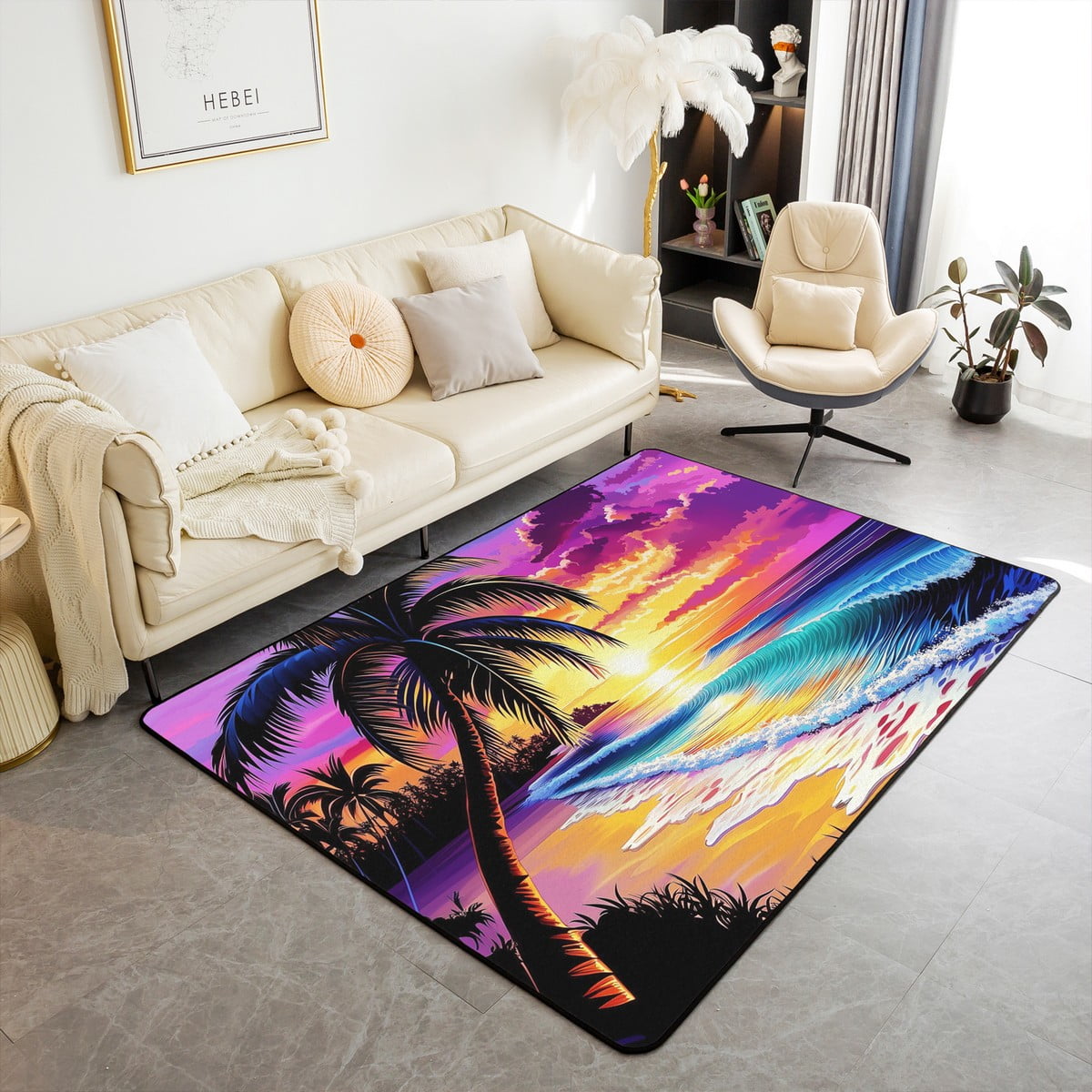 Beach Sunset Scenery Area Rug,Tropical Coconut Tree Indoor Floor Mat ...