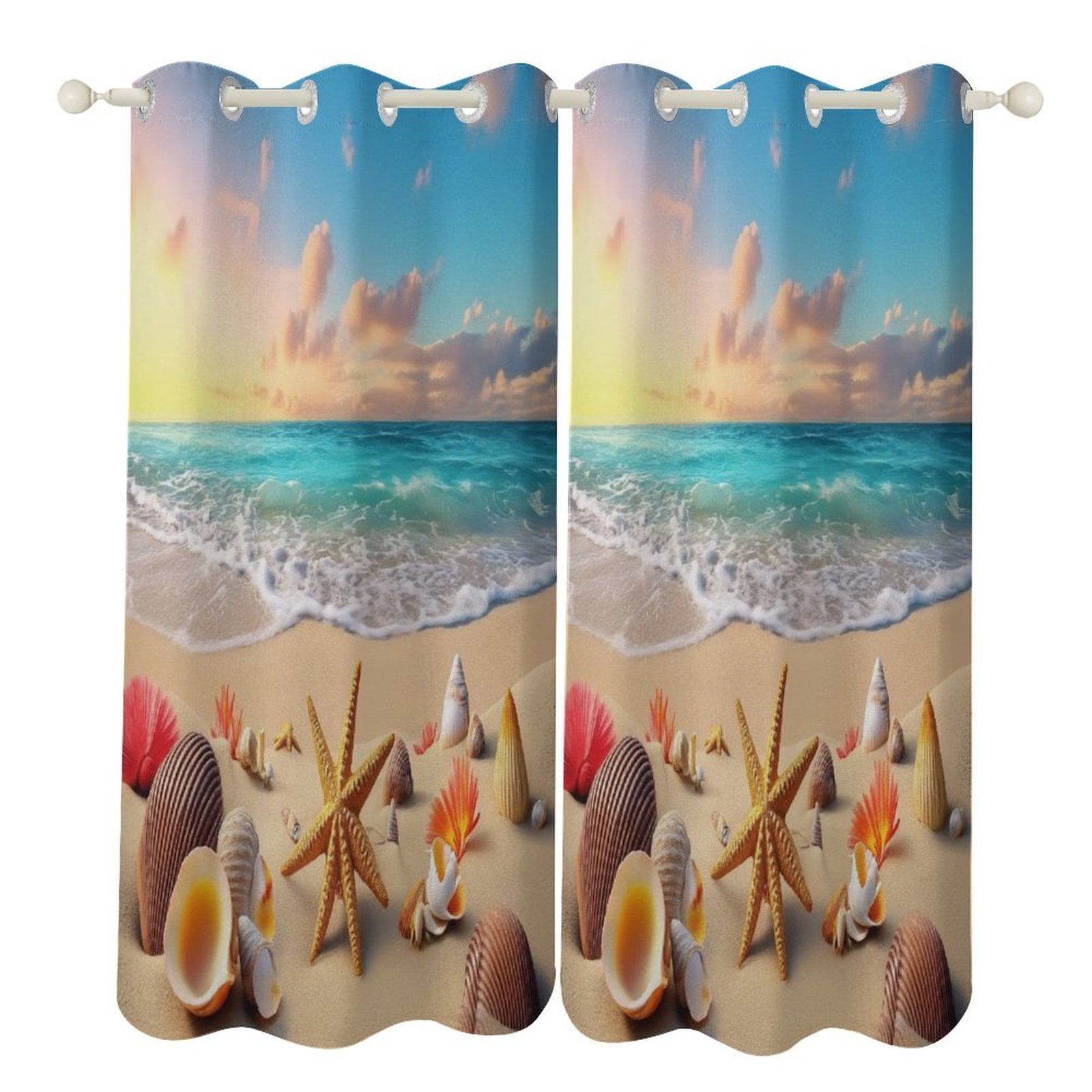Beach Sunset Seashells Starfish Window Blackout Curtain 3d Printed ...