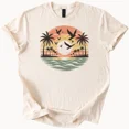 Beach Sunset Shirt With Palm Trees Birds And Ocean Waves Graphic Summer ...