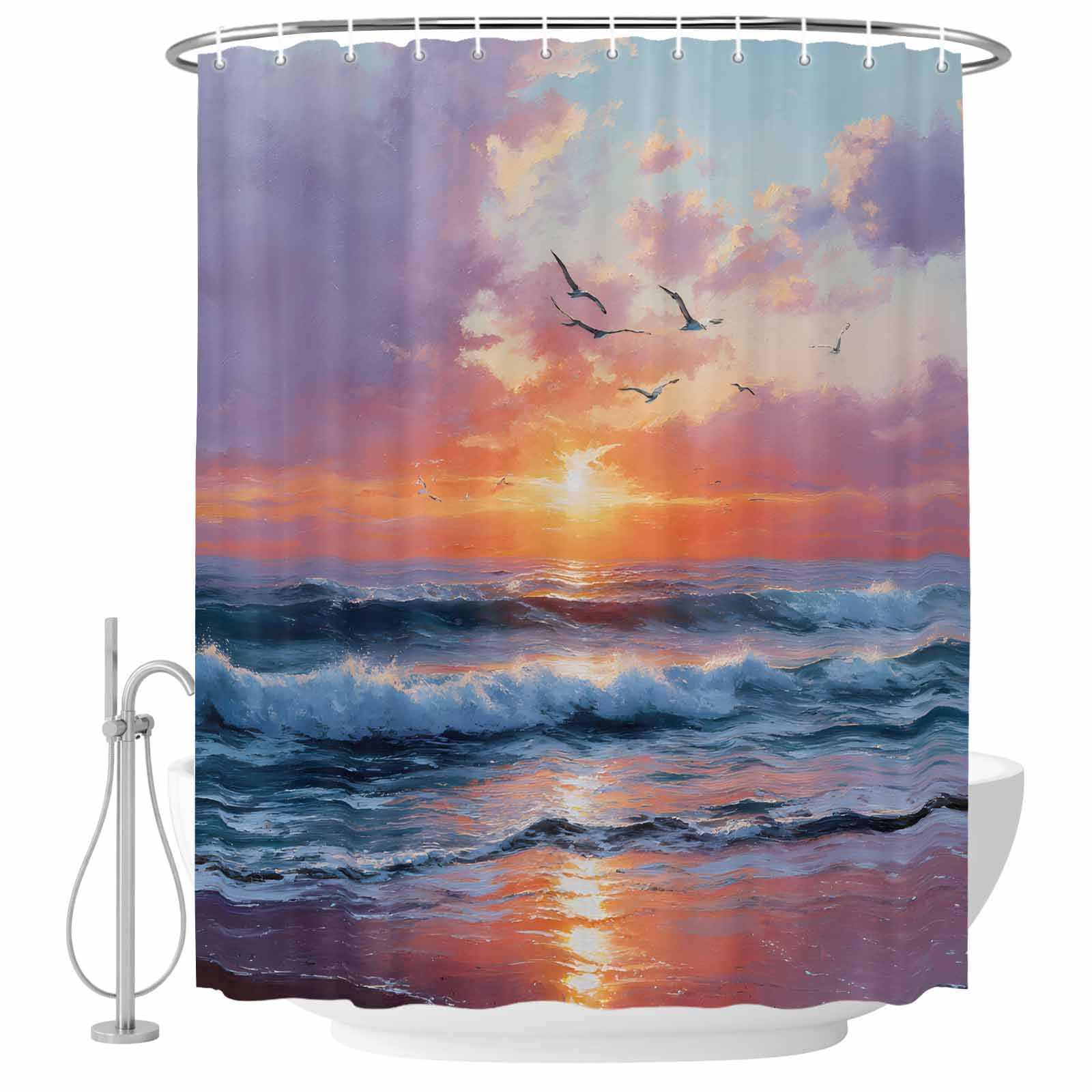 Beach Sunset Shower Curtain Set - Extra Long 72" x 96" Washable Bathtub ...