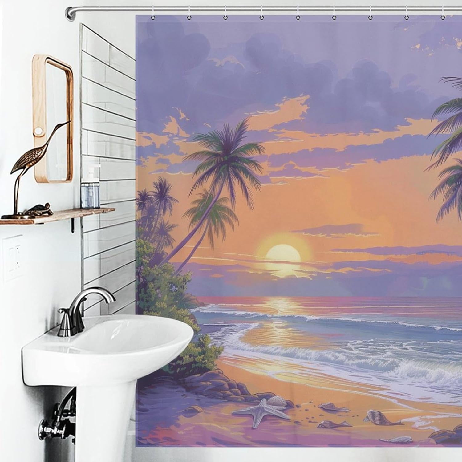 Beach Sunset Shower Curtain for Bathroom Fabric Waterproof Shower ...