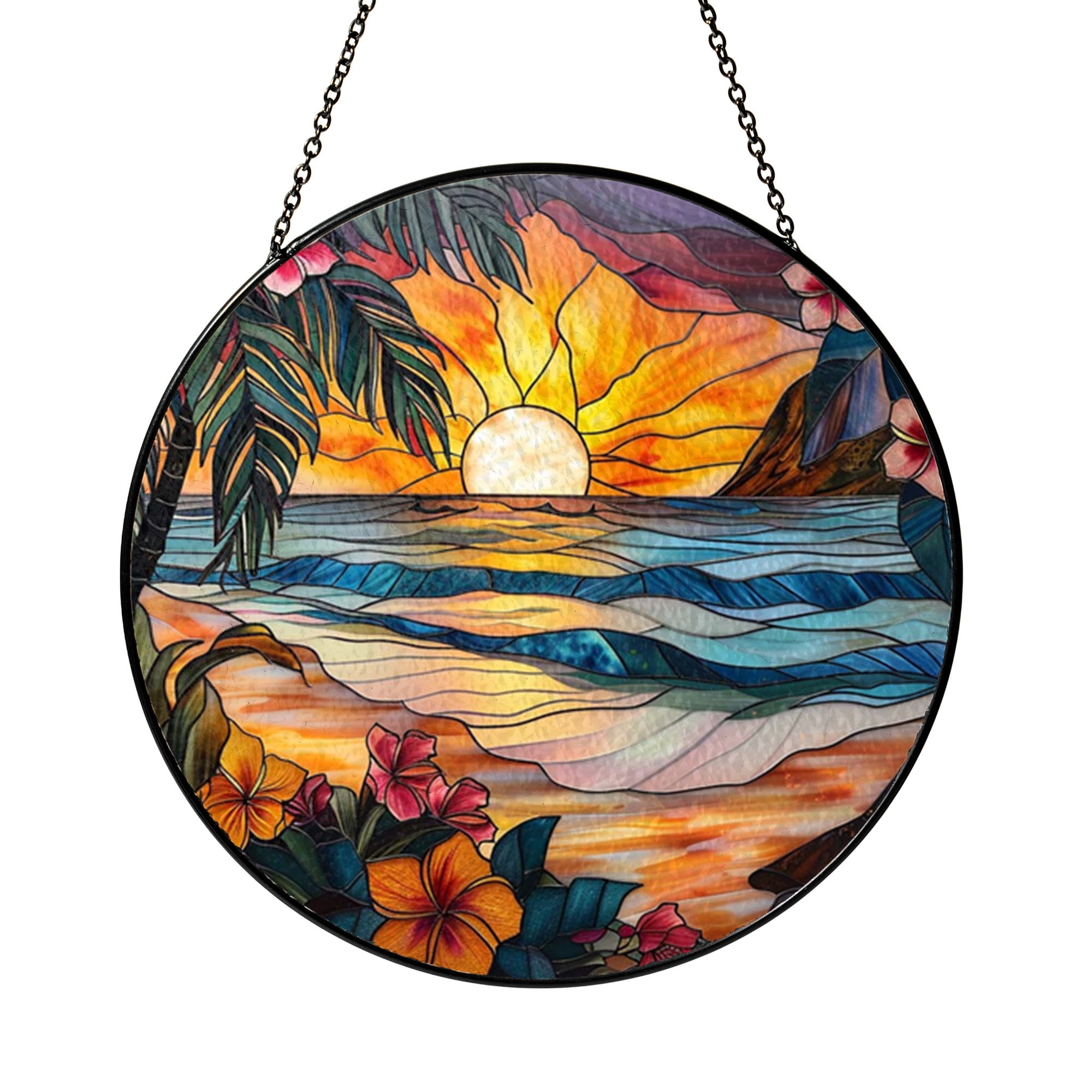 Beach Sunset Stained Glass Style Suncatcher – Coastal Window Hanging ...
