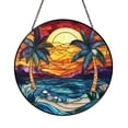 Beach Sunset Stained Glass Style Window Suncatcher, Tropical Ocean ...