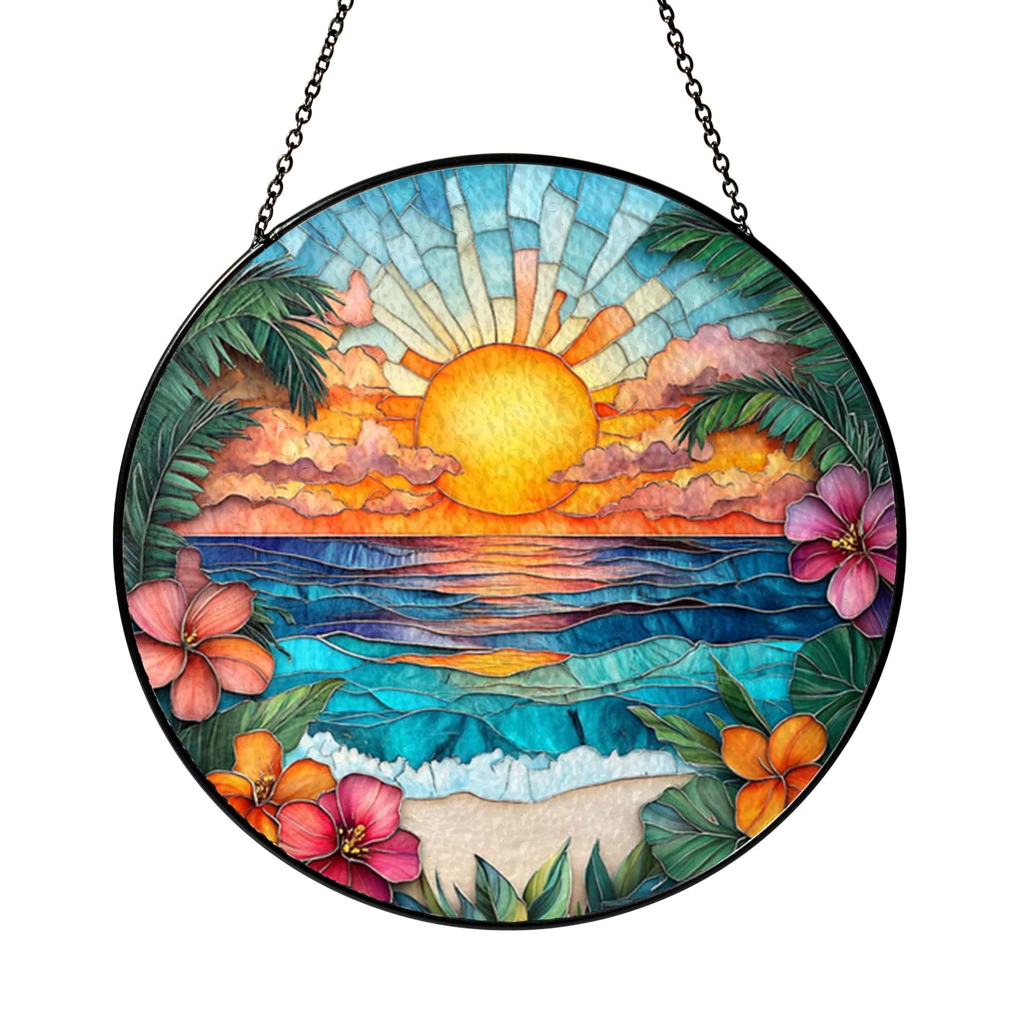 Beach Sunset Stained Glass Suncatcher – Coastal Window Decor - Walmart.com