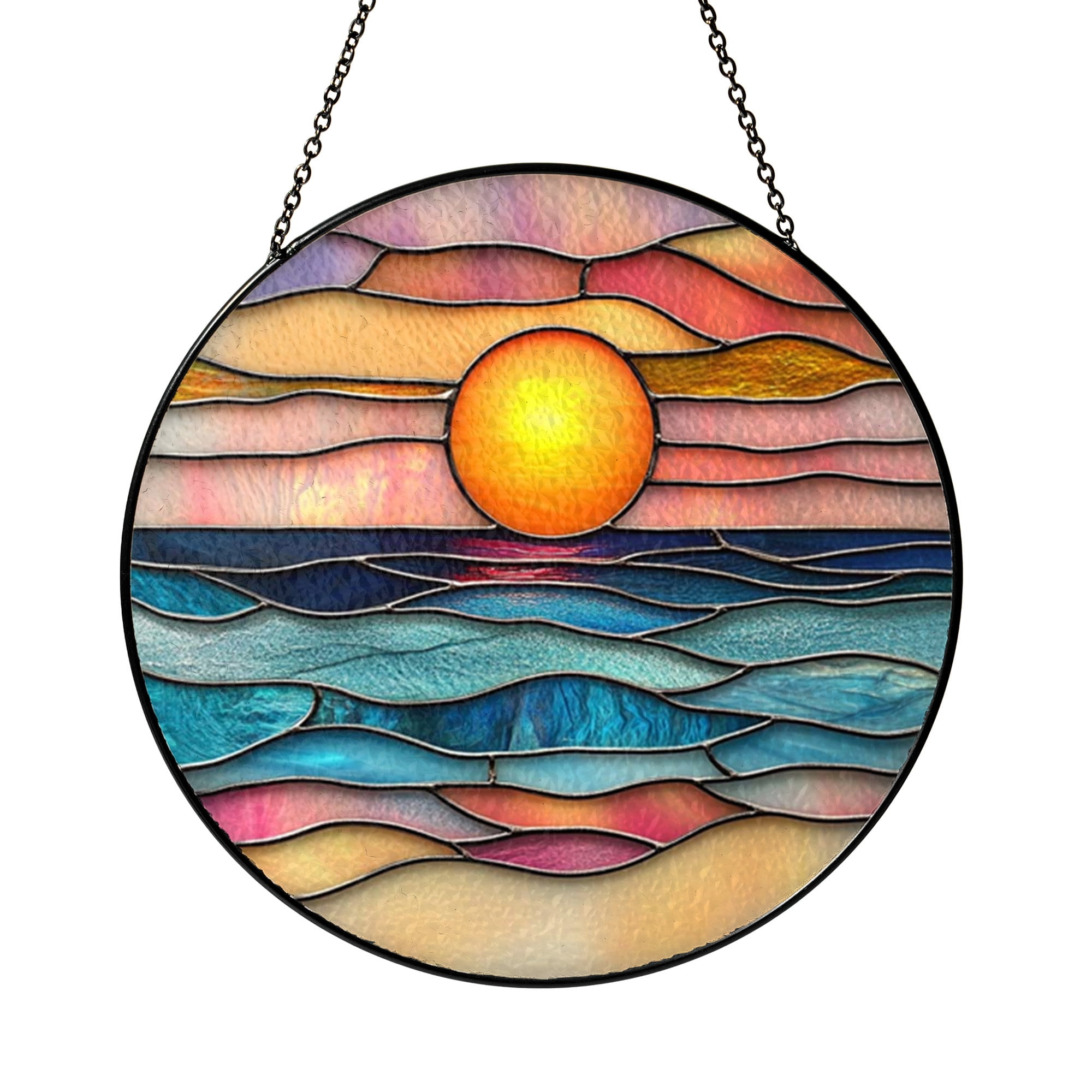 Beach Sunset Stained Glass Suncatcher – Ocean Decorative Window Hanging ...