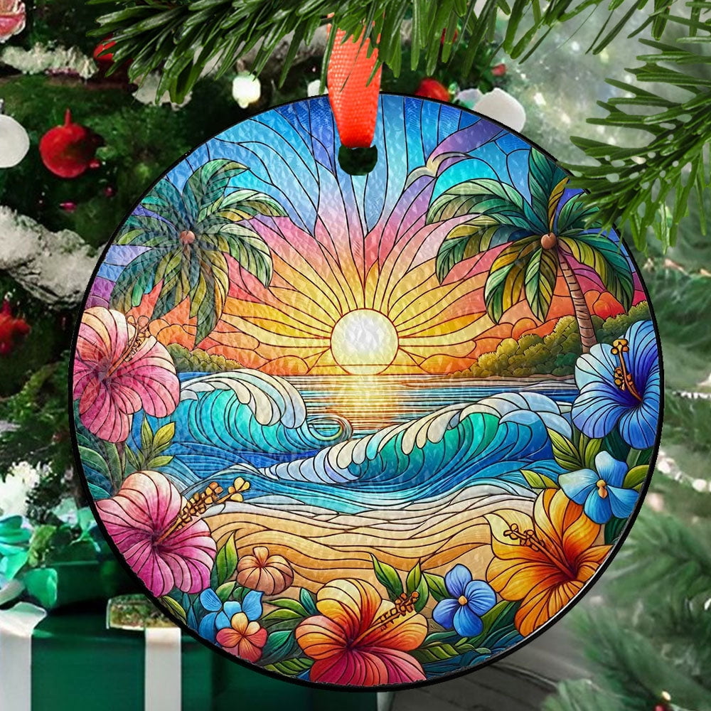 Beach Sunset Stained Glass Suncatcher, Summer 2025 Stained Glass, Home Decor, Gift For Her ...