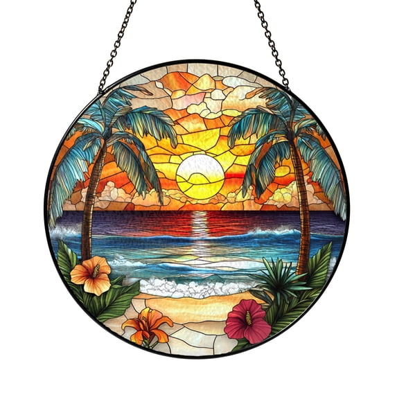 Beach Sunset Stained Glass Suncatcher Window Decor Coastal Scene ...