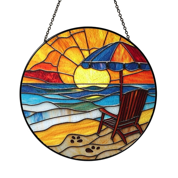 Beach Sunset Stained Glass Suncatcher Window Hanging, Beach Chair ...