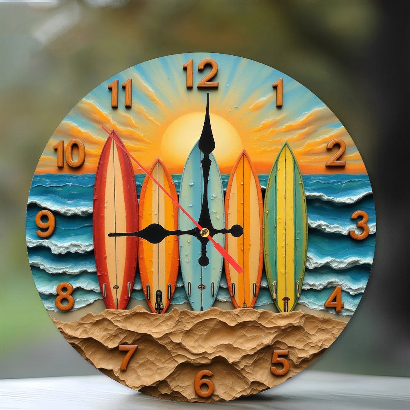 Beach Sunset Surfboard Wall Clock 10-Inch Silent Wooden Wall Clock ...