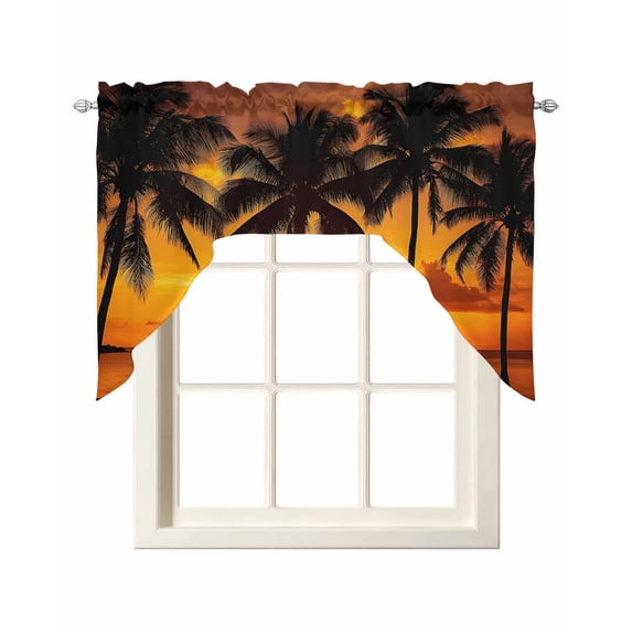Beach Sunset Swag Curtains for Kitchen Ocean Coconut Orange Coastline ...