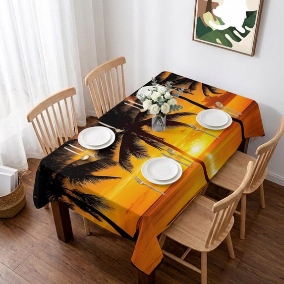 Beach Sunset Table Cloth Waterproof Tablecloths, Ocean Coconut Orange ...
