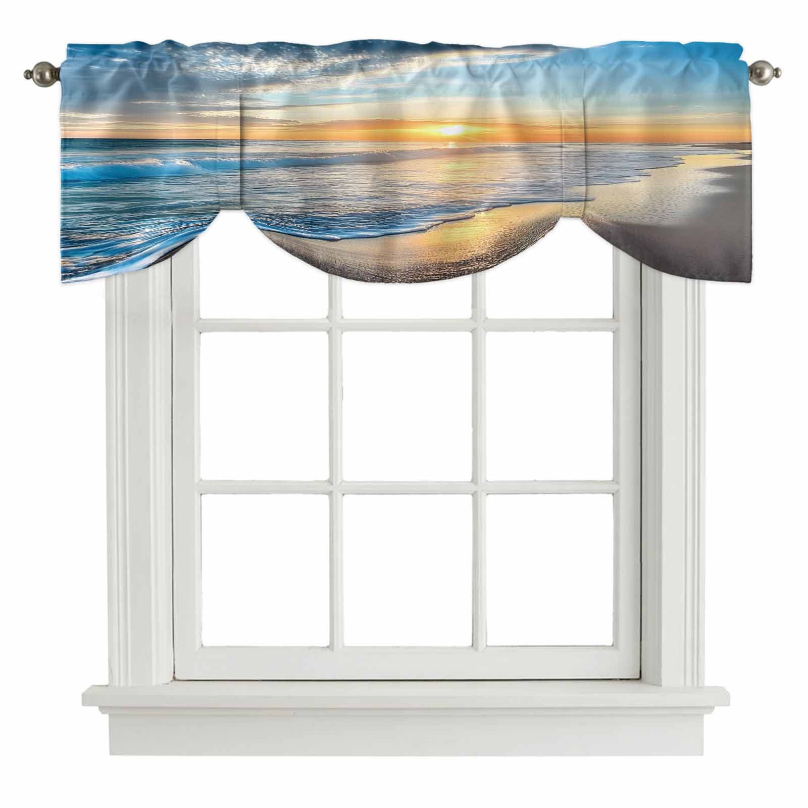 Beach Sunset Tie Up Window Valance Ocean Spray Sea Romance Scenery Tie ...