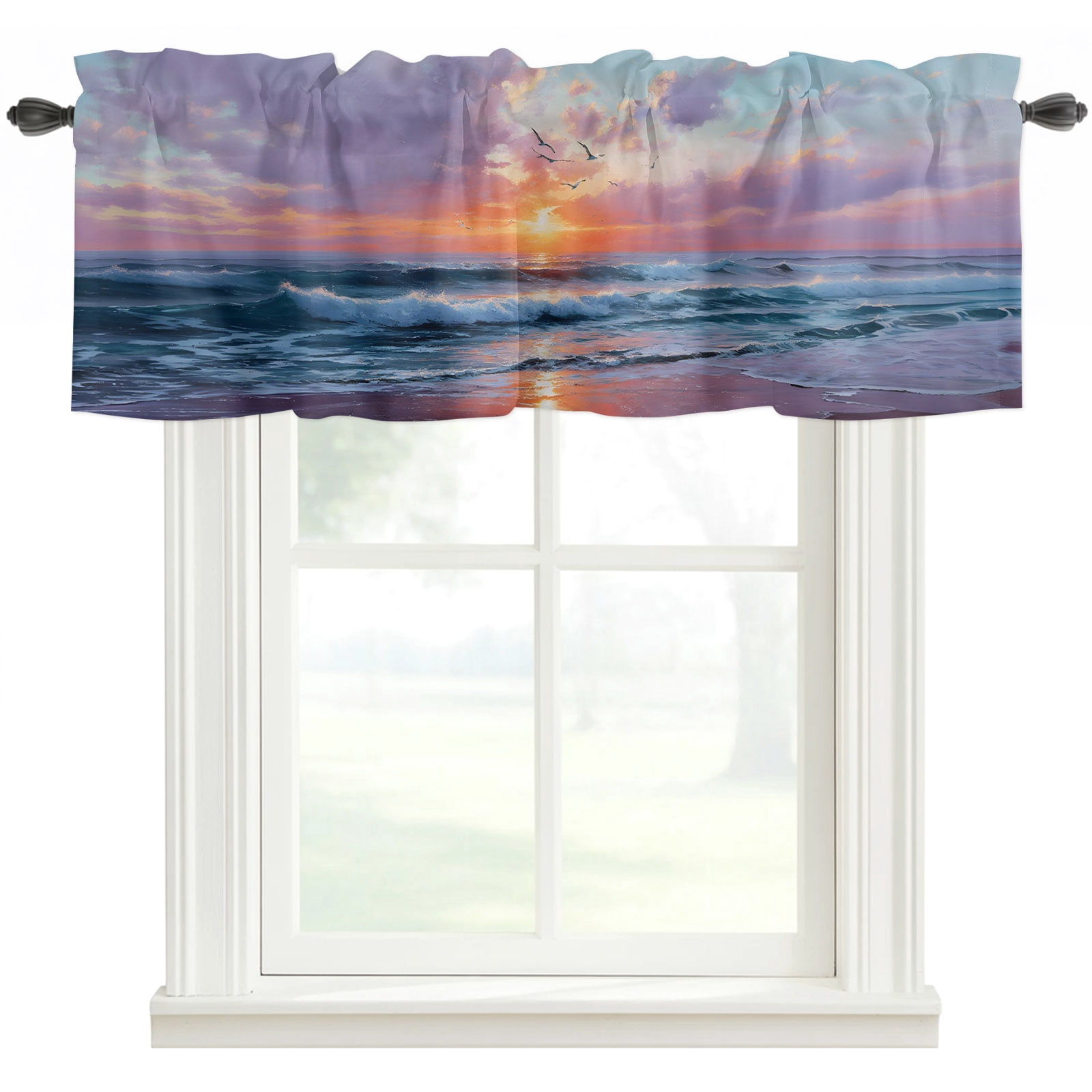 Beach Sunset Valances for Windows Farmhouse Kitchen Curtains Valances ...