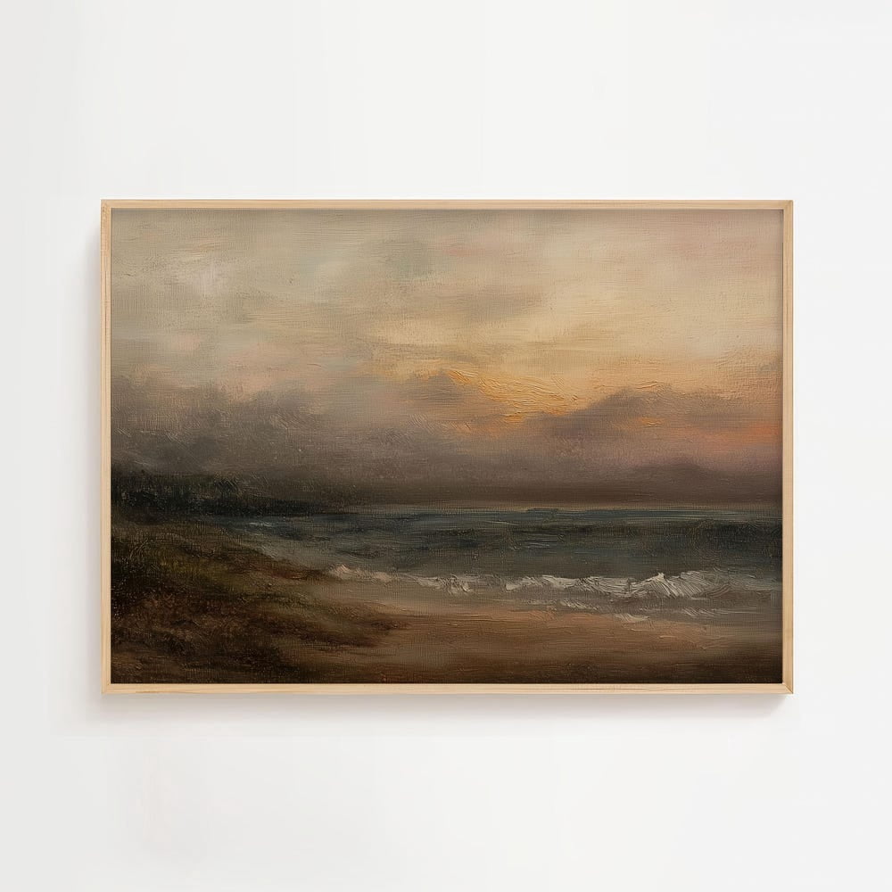 Beach Sunset Vintage Landscape Print Moody Painting Rustic Farmhouse ...