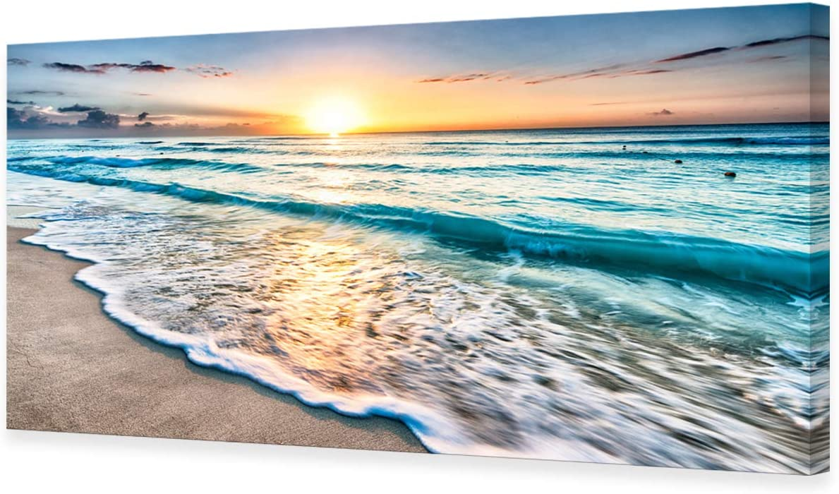 Beach Sunset Wall Art Sea Waves Landscape Painting Home Decoration for ...