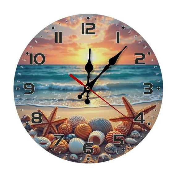 Beach Sunset Wall Clock 10 Inch Silent Non Ticking Round Clock ...