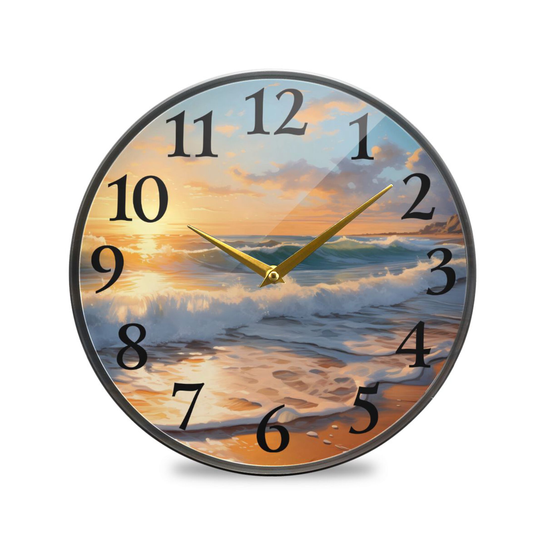 Beach Sunset Wall Clocks Battery Operated 9.5 Inch Round Clock Acrylic ...