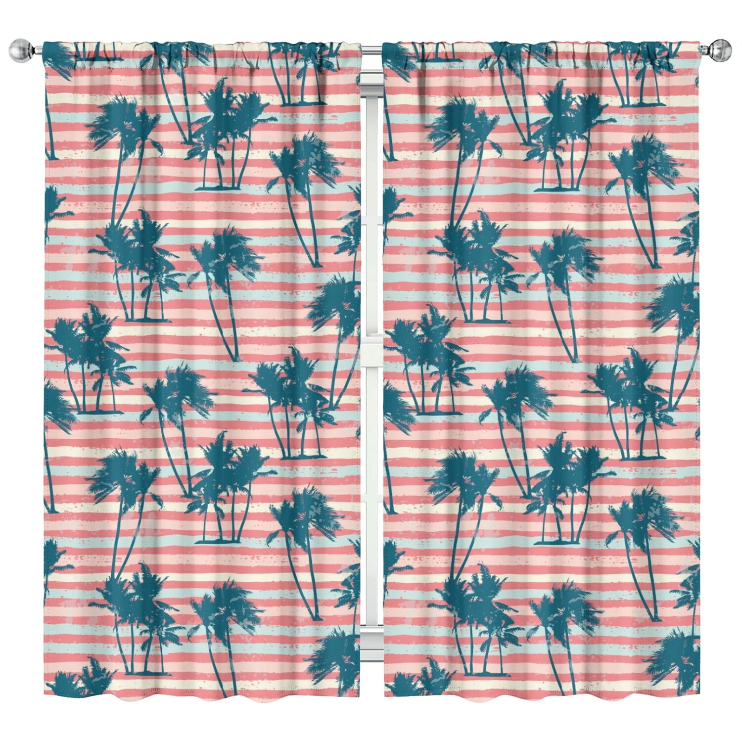 Beach Sunset with Palm Trees Kitchen Curtains - Set of 2 42x84 Inch ...