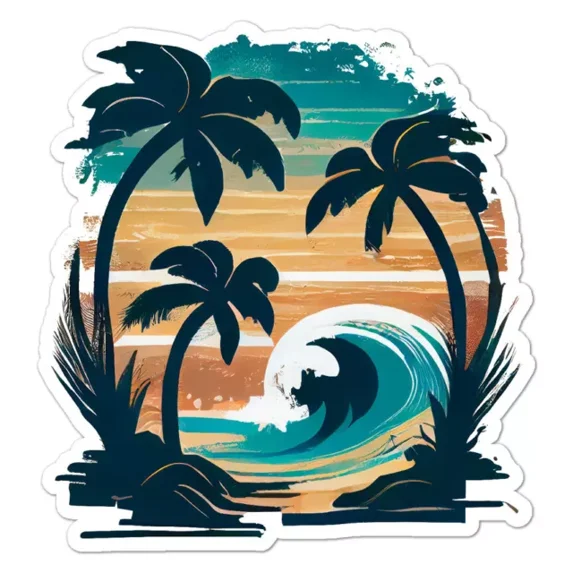 Beach Surf Palms Sticker Indoor Outdoor Phone Decal Water Bottle ...