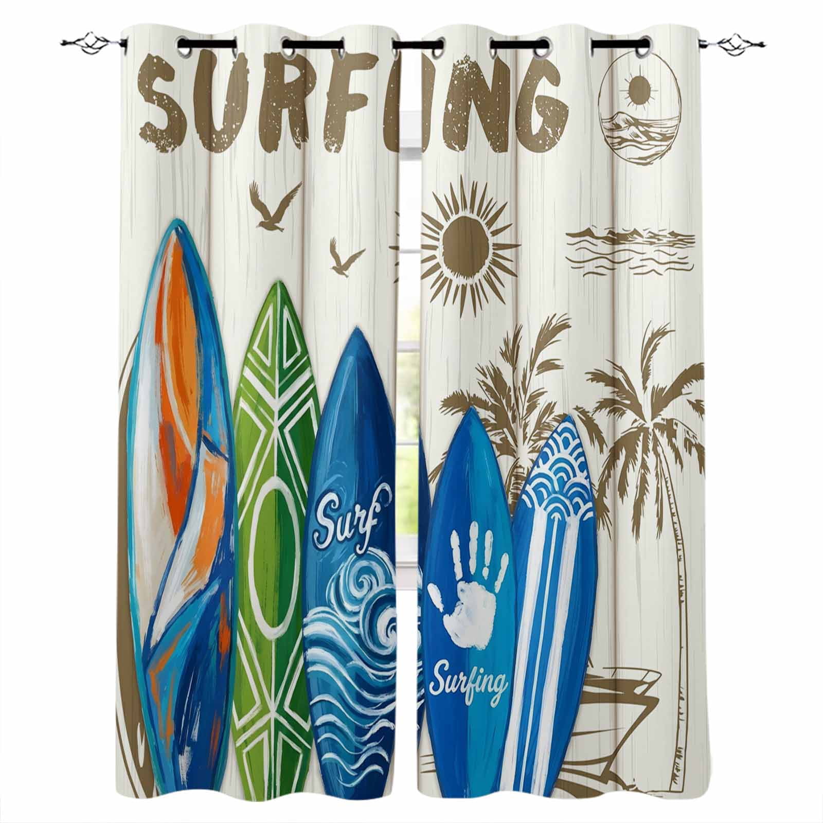 Beach Surfboard Blackout Curtains for Bedroom Living Room Darkening ...