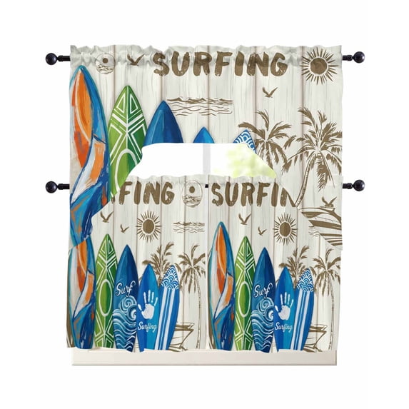 Beach Surfboard Kitchen Curtains Sets 36 Inch Length with Valance ...