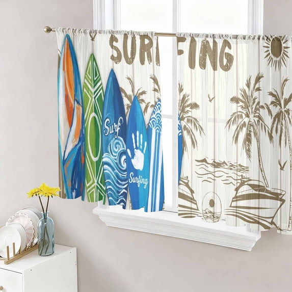 Beach Surfboard Sheer Curtains for Living Room Bedroom Summer Sea ...