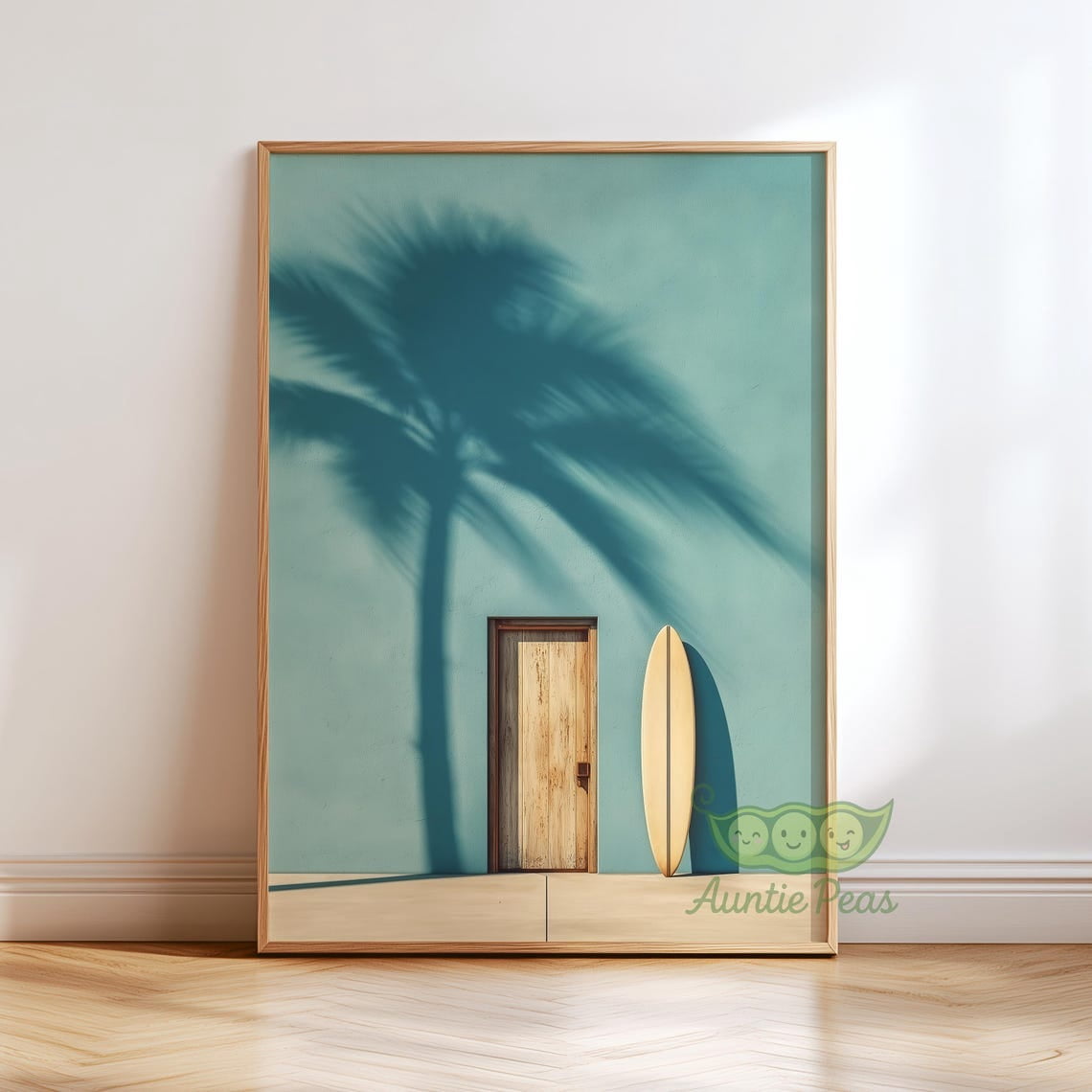 Beach Surfboard and Palm Tree Coastal Ocean Minimal Tropical Blue ...