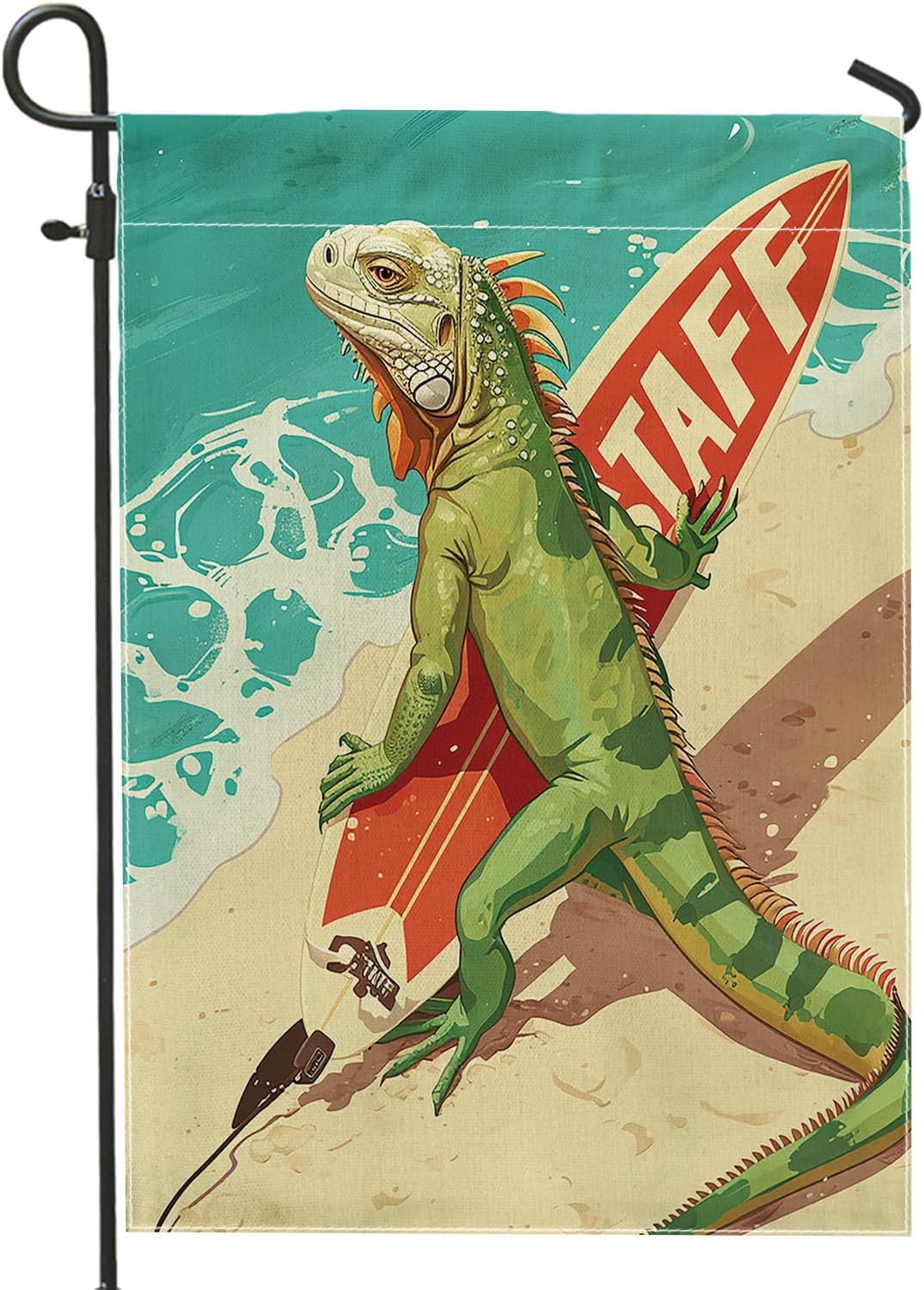 Beach Surfing Iguana Garden Flag, Aqua Green Red Reptile Nature Yard ...