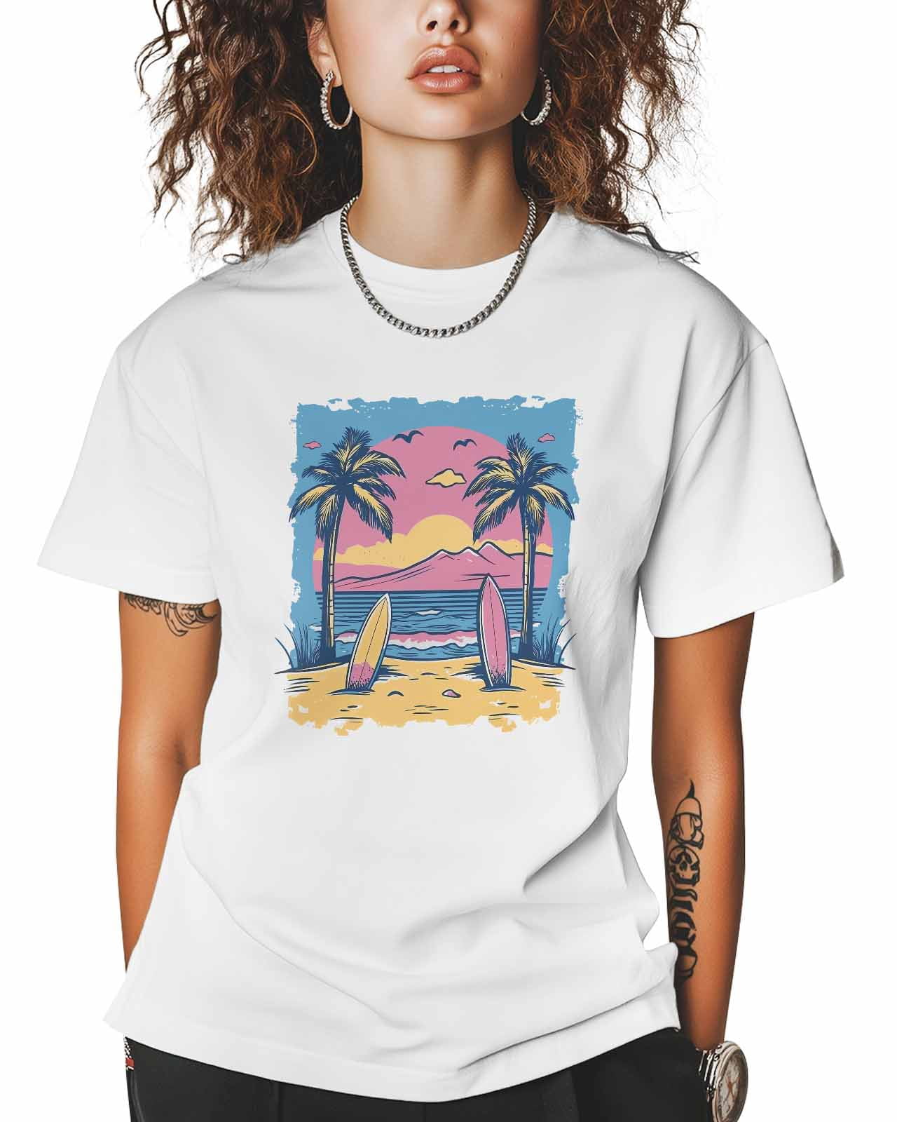 Beach Surfing Paradise T Shirts for Women Short Sleeve Cotton Crewneck ...