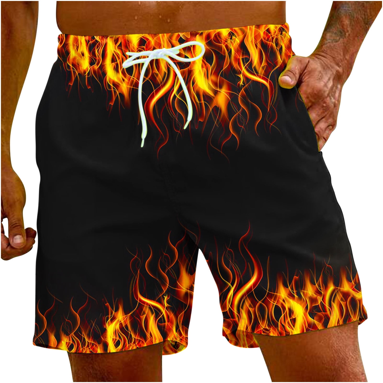 Beach Swimming Shorts Men,Men's Swim Trunks Quick Dry 3D Flame Printed ...