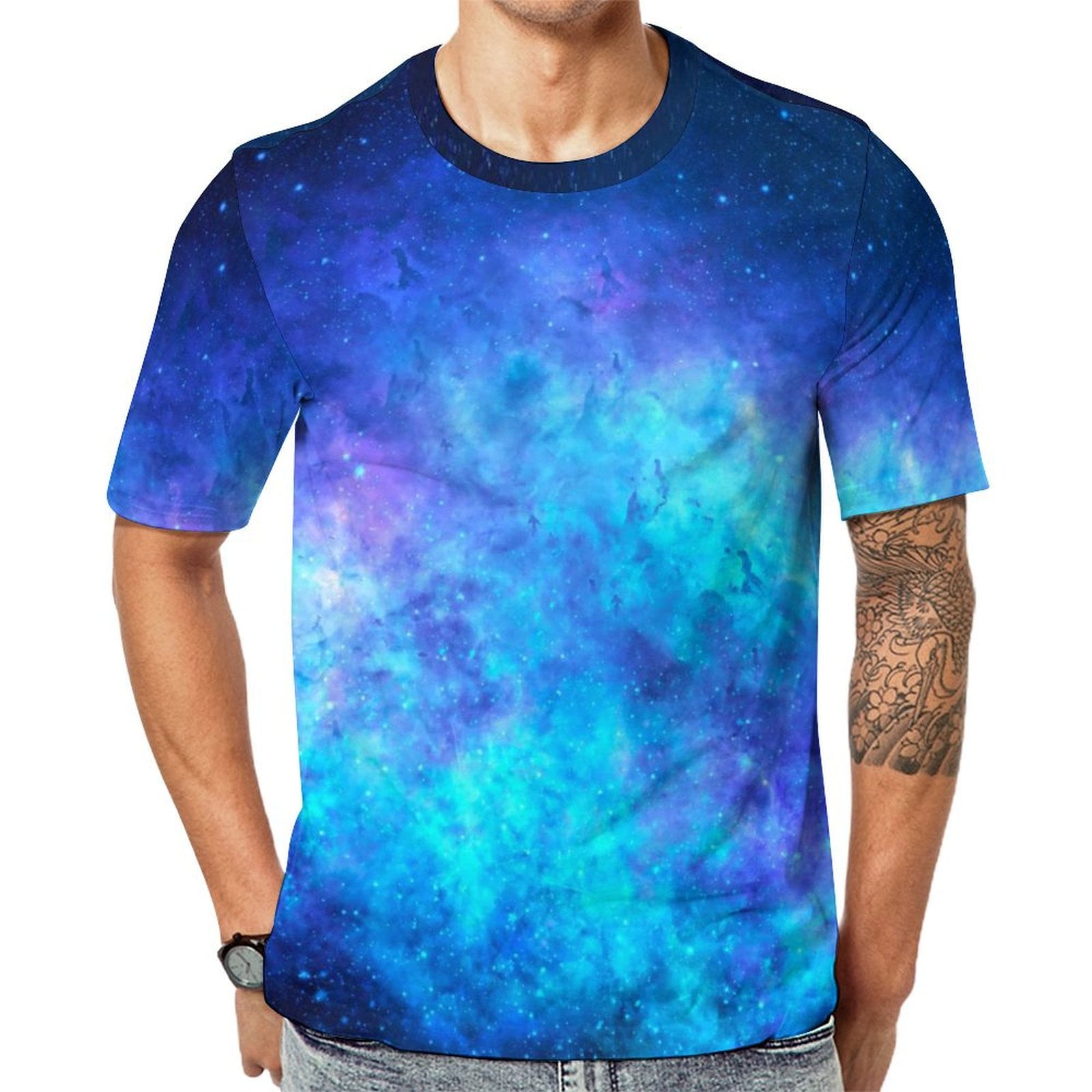 Beach TShirt Purple And Blue Galaxy T Shirts Outer Space Casual Hippie ...