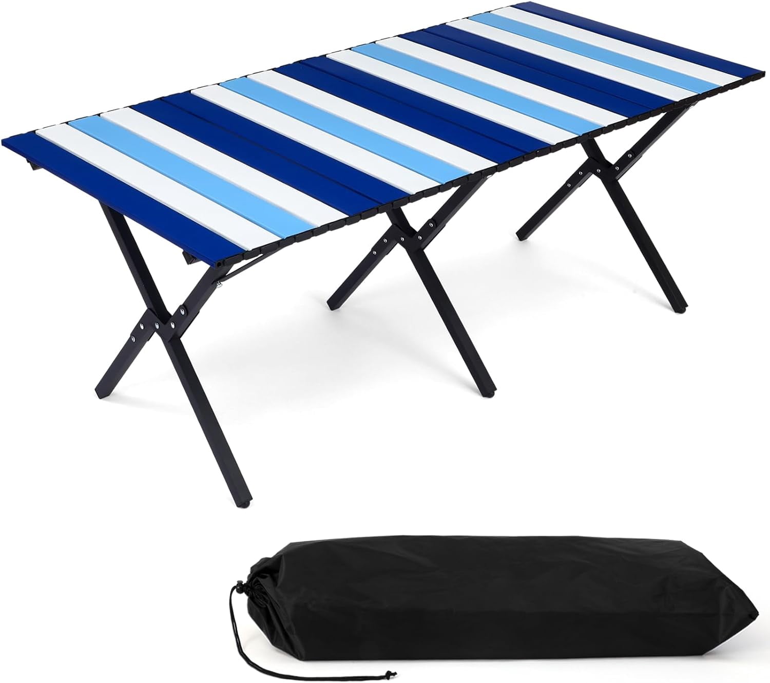 Beach Table Folding Camping Portable Table Striped White Aluminum Side ...