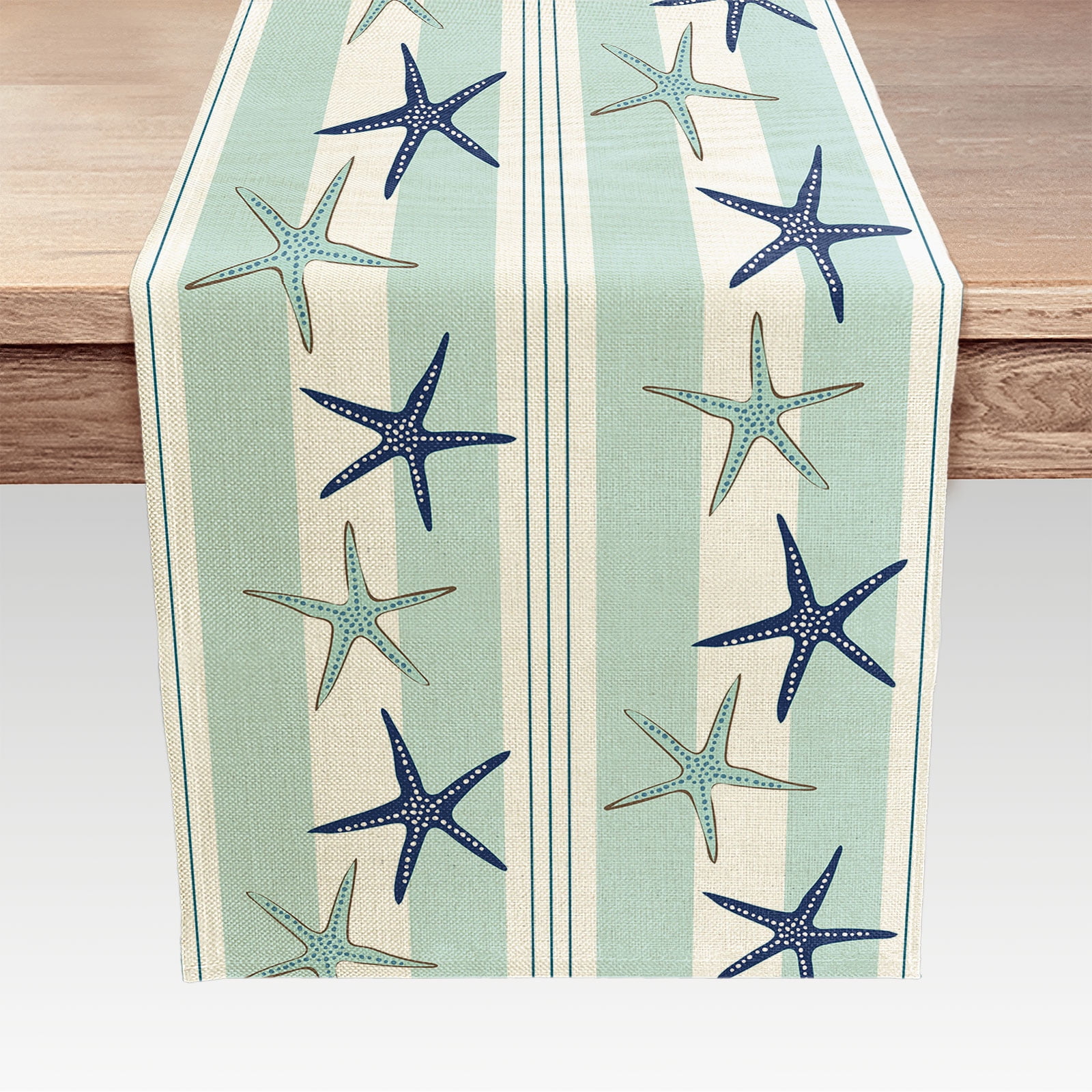 Beach Table Runner, Summer Blue Starfish Table Runner, Coastal Nautical ...
