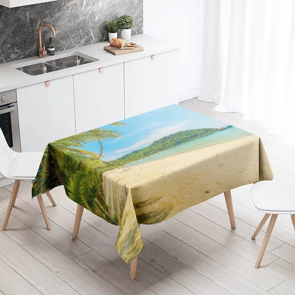 Beach Tablecloth Seaside Palm Tree Anti-Stain Waterproof Rectangular ...