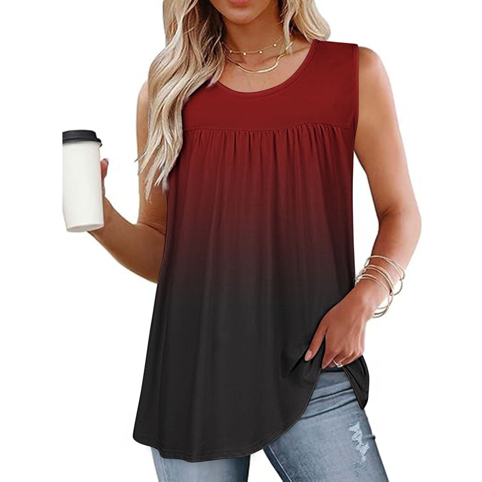 Beach Tank Top for Women Summer Non Positioned Gradient Round Neck ...