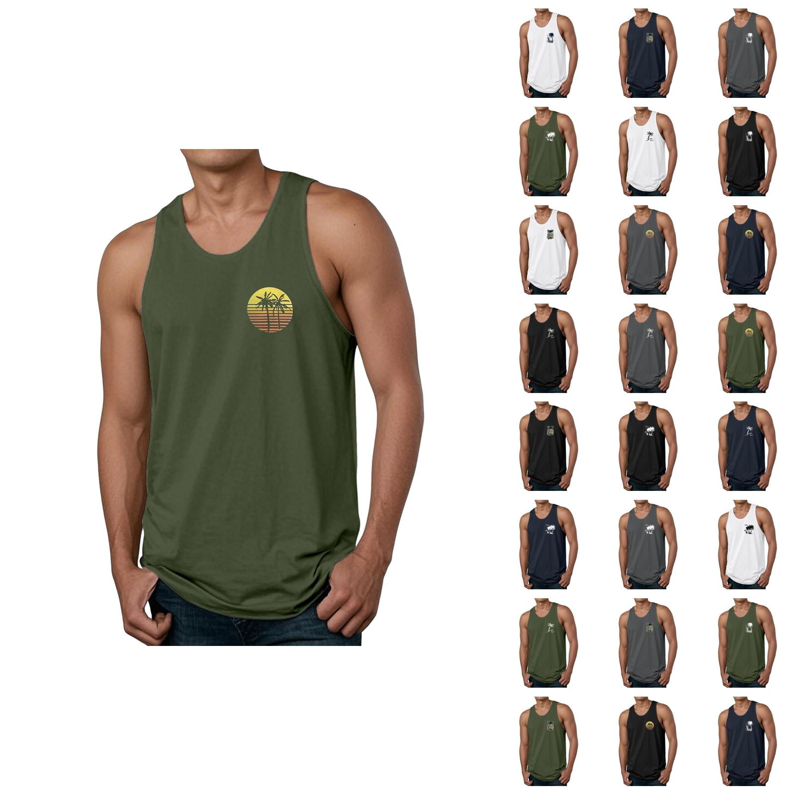 Beach Tank Tops for Men Hawaii Tropical Vacation Coconut Tree Print ...