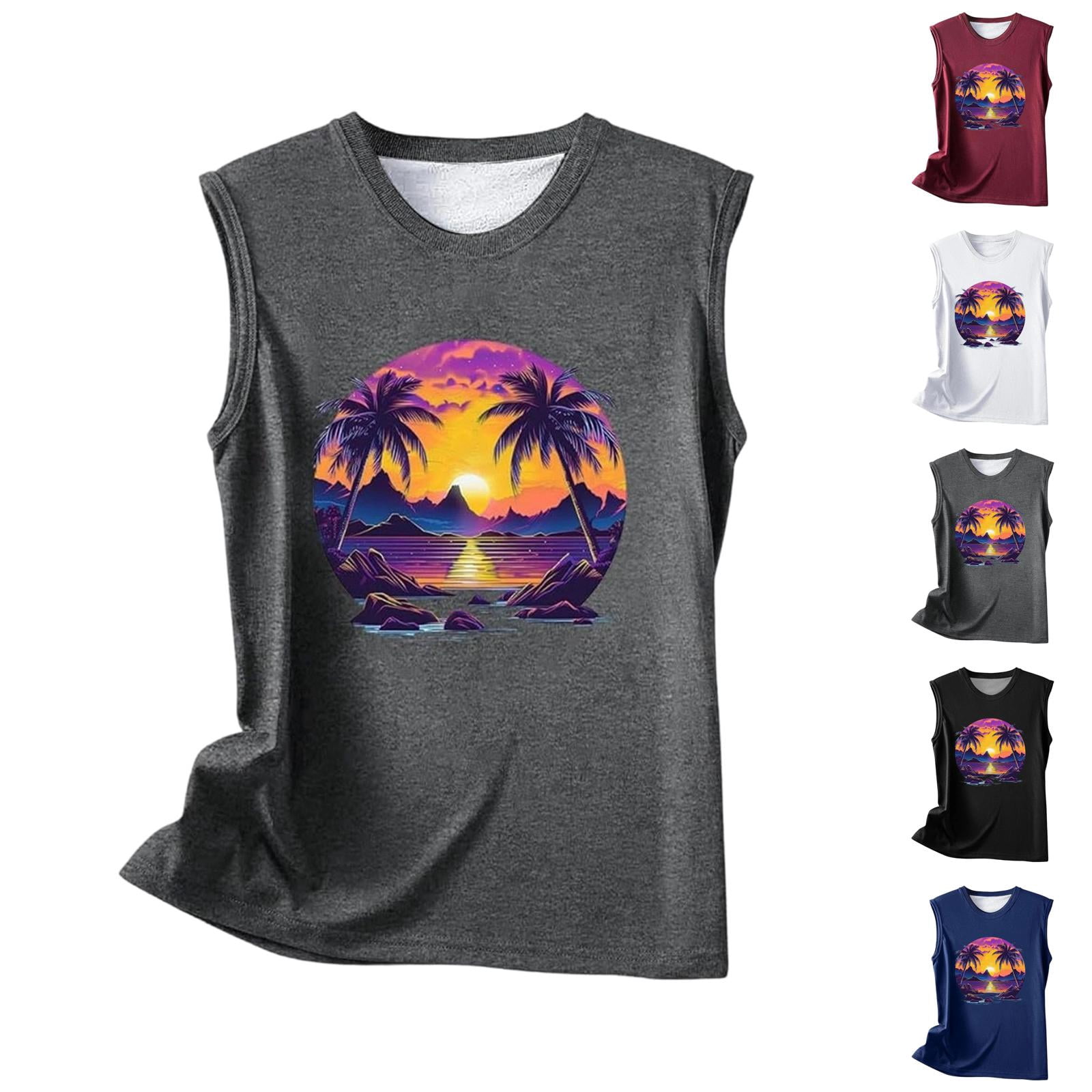 Beach Tank Tops for Women Hawaii Tropical Vacation Coconut Tree Graphic ...