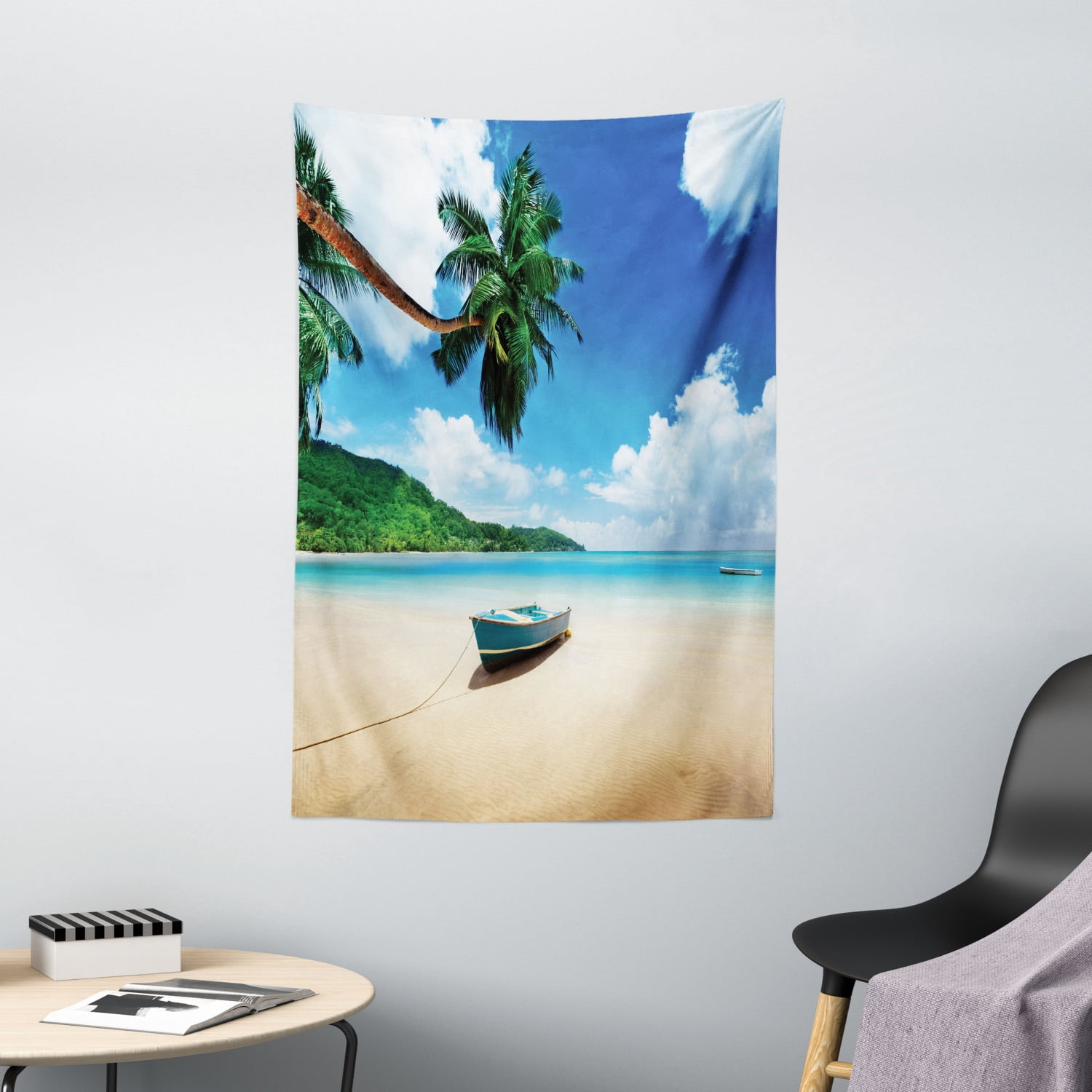 Beach Tapestry, Boat On The Beach Mahe Island Lagoon Seychelles Exotic ...