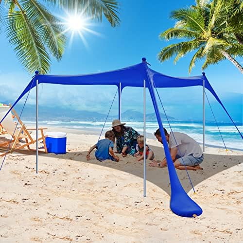 Beach Tent, 10×10 FT Beach Canopy with 4 Poles, UPF50+ Pop Up Sun ...