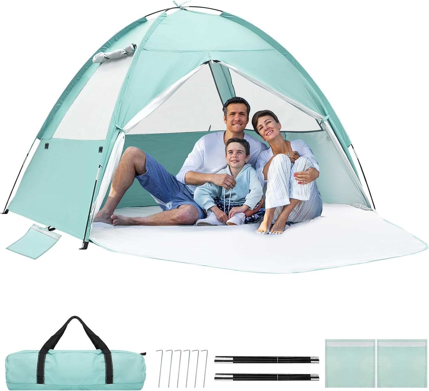 Beach Tent for 3-4 Person, Large Easy Setup Beach Shade Canopy with UPF ...