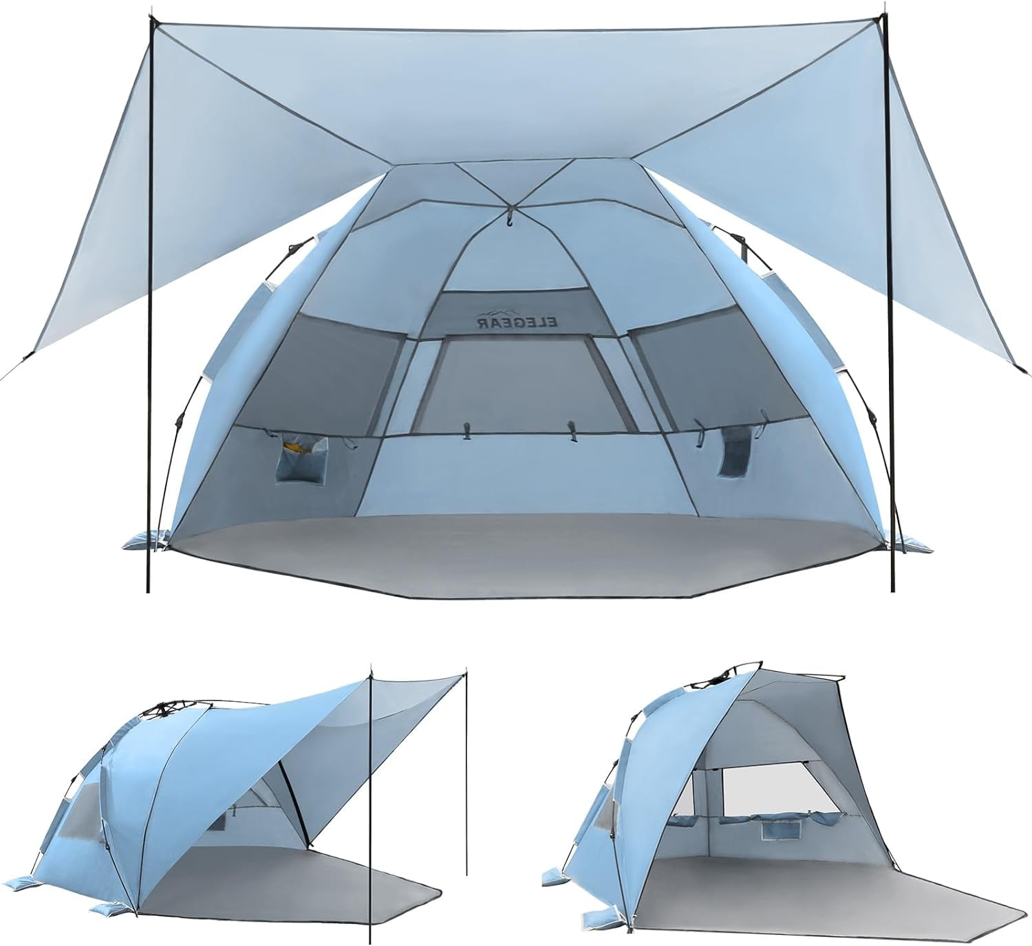 Beach Tent With 360 Removable Canopy, 4-6 Person Pop Up Sun Shade ...