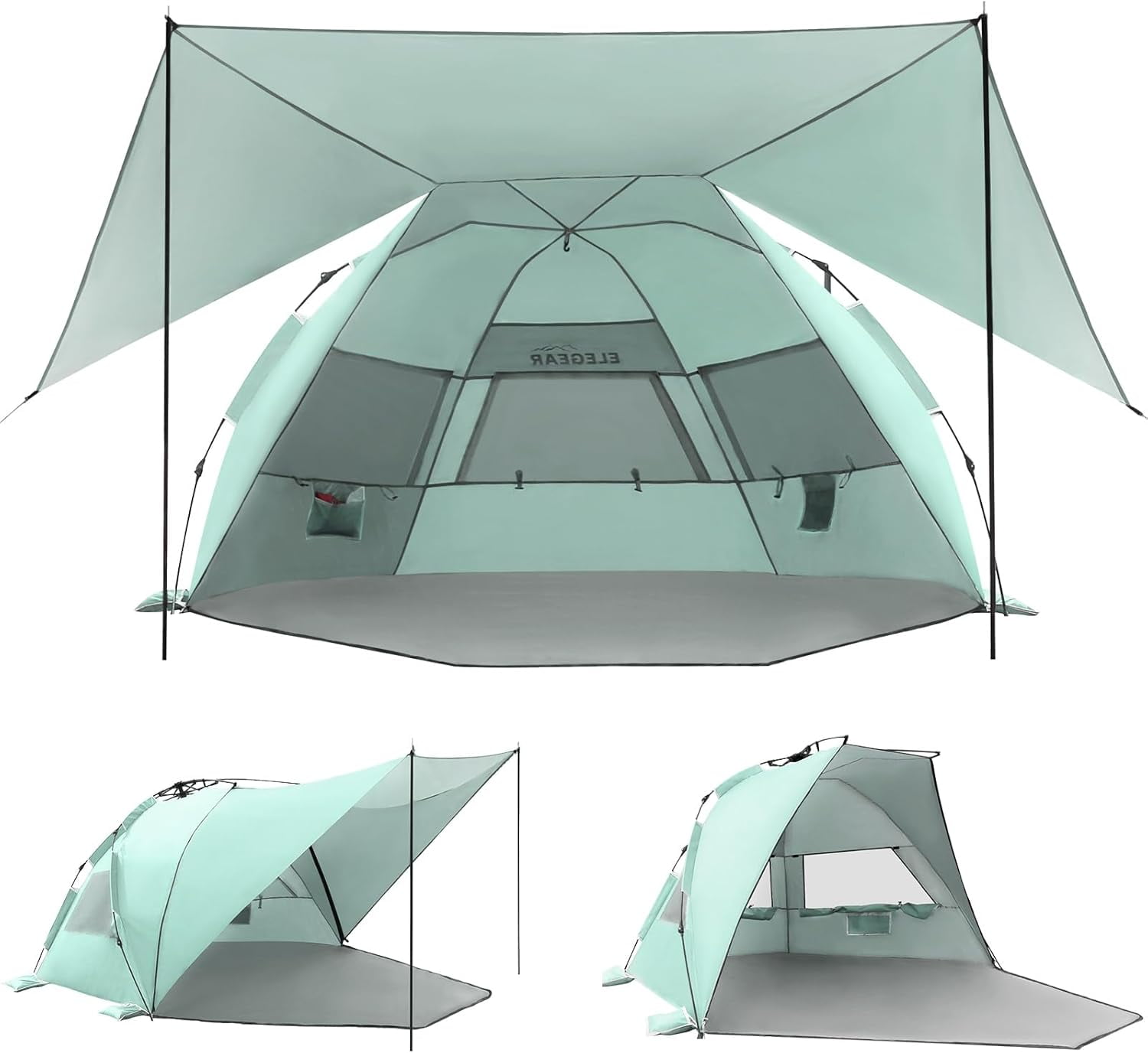 Beach Tent With 360 Removable Canopy, 4-6 Person Pop Up Sun Shade ...